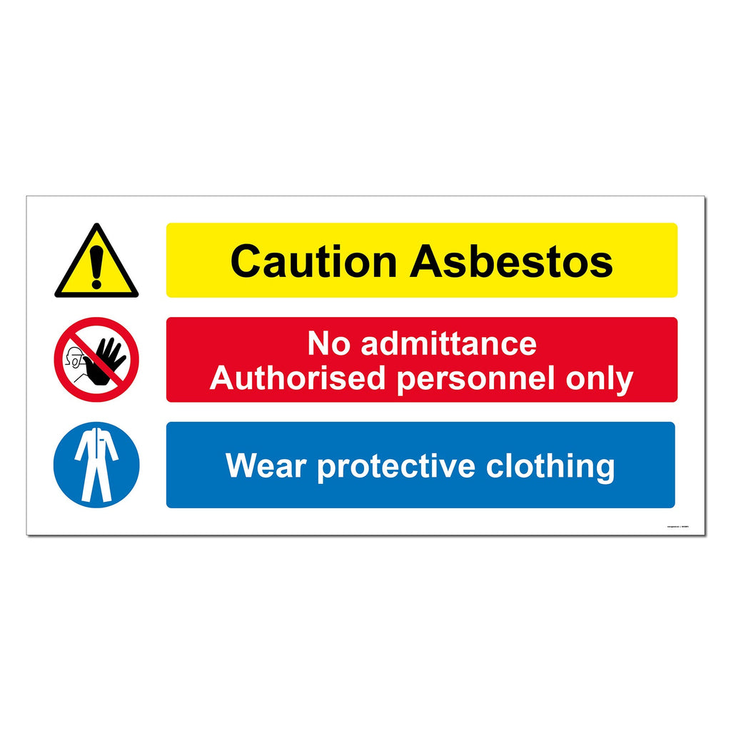 Caution Asbestos, No Admittance, Wear Protective Clothing Safety Sign ...