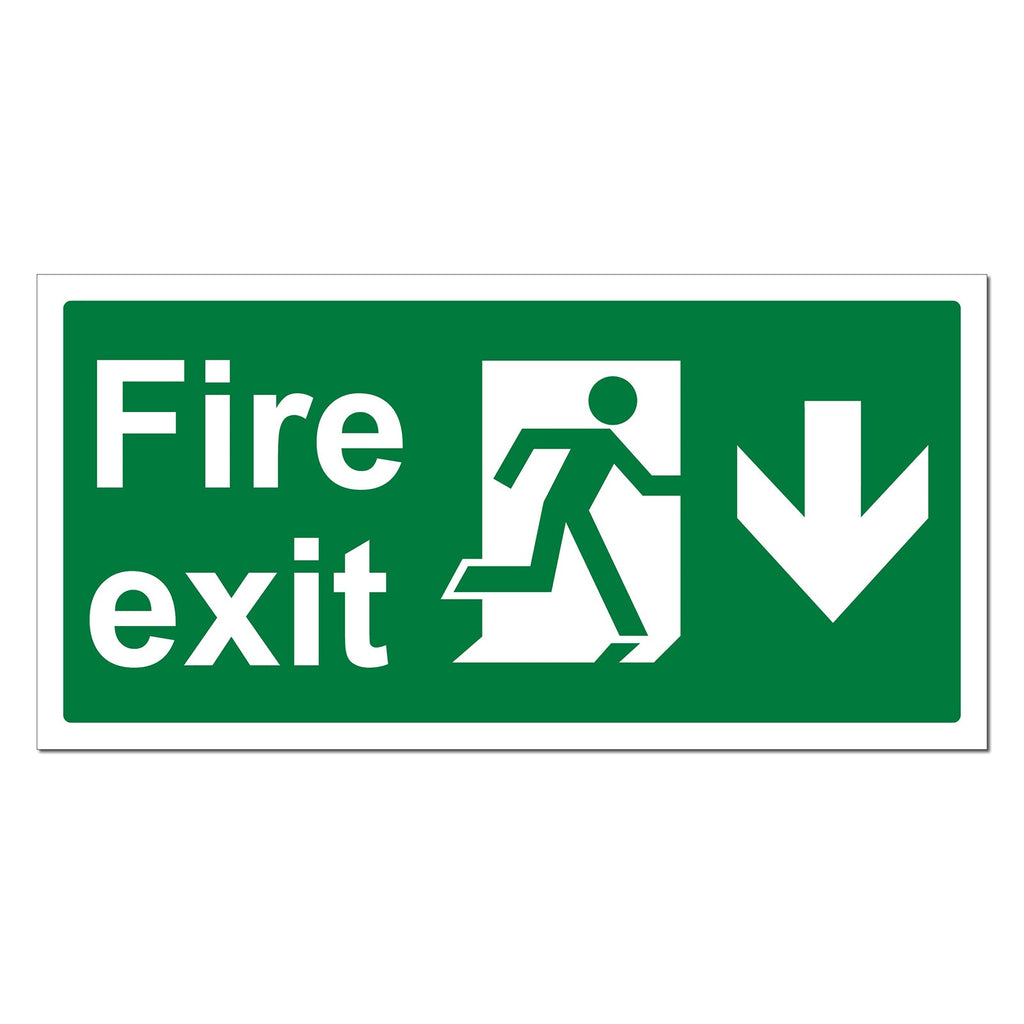 Fire Exit, Man and Arrow, Down Safety Sign – Make Safety Visible UK
