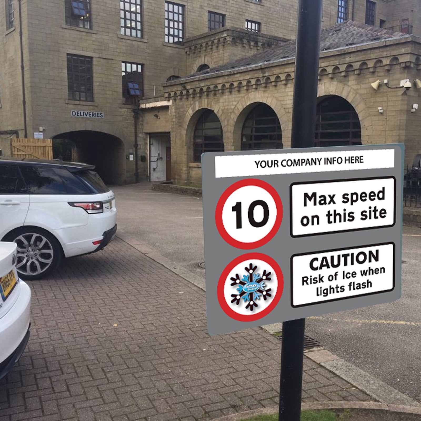 10 MPH Ice Warning Flashing LED Safety Sign (Grey HS3) - add your logo ...