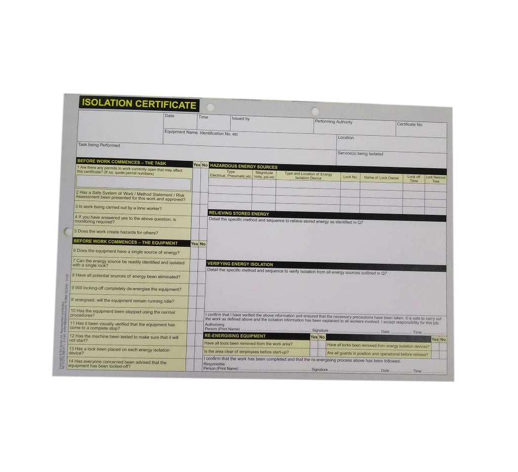 Lock Out Isolation Certificate Kit (Pack of 10) – Make Safety Visible UK